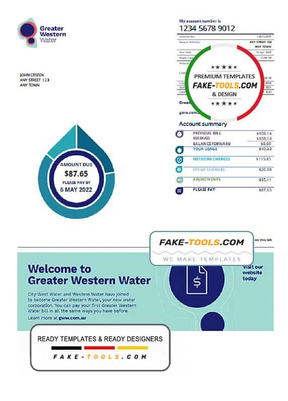 Australia Greater Western Water Utility Bill Template In Word And PDF Australia Greater Western Water Utility Bill Template In Word And PDF