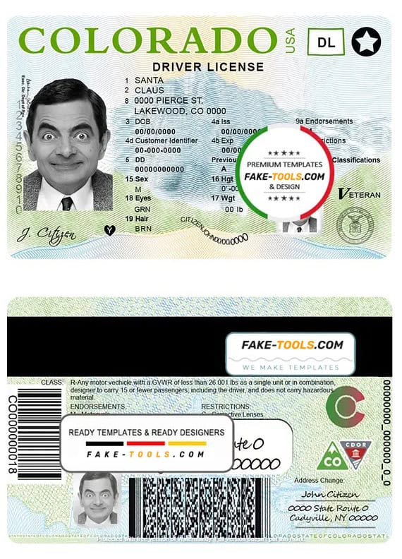USA Colorado driving license template in PSD format | fake tools