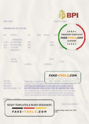 Philippines Bank of the Philippine Islands (BPI) bank statement ...