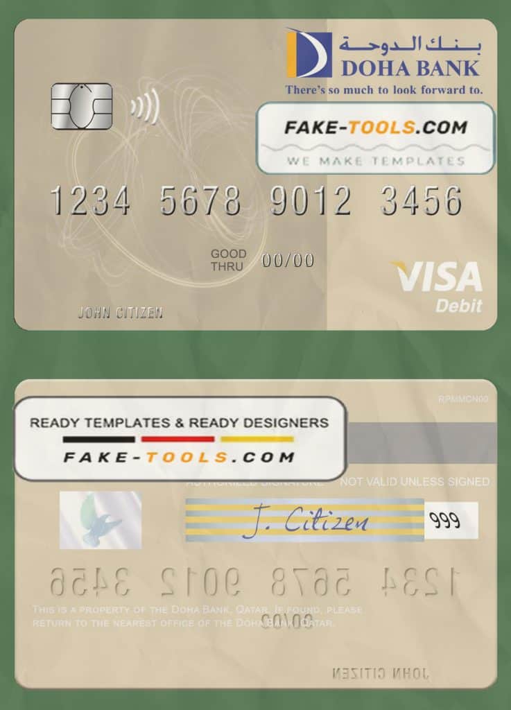 Qatar Doha Bank visa debit card, fully editable template in PSD format ...